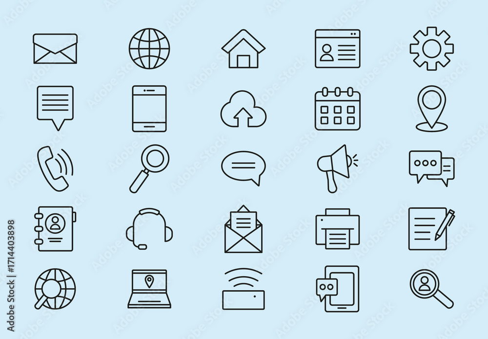 Black And White Contact Communication Icons Set Stock Template | Adobe ...