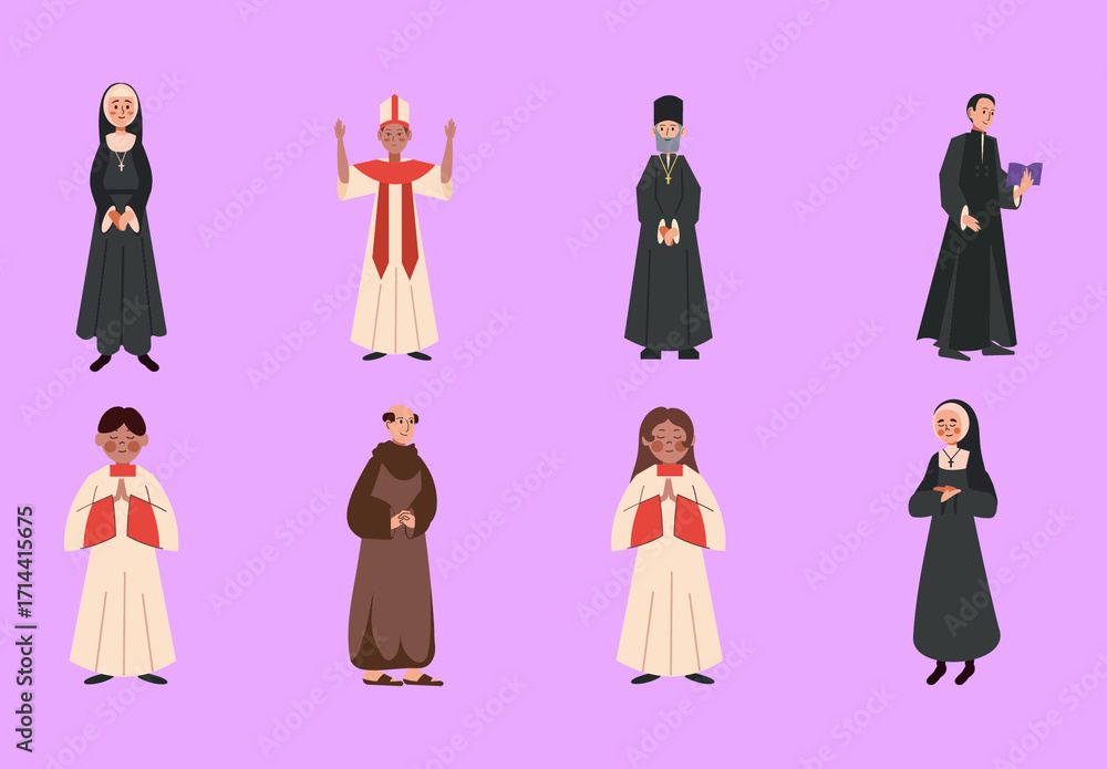Colorful Catholic Religious Characters Illustration Set Stock Template ...