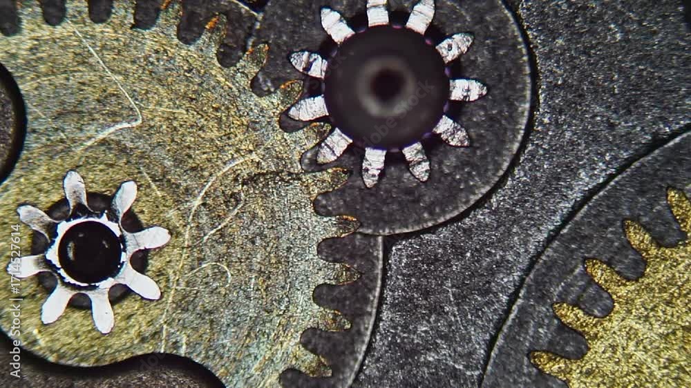 Vintage Watch Mechanism Under Microscope - DIC Reveals Brass Surface ...
