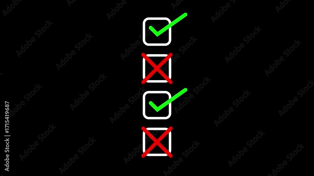 Checkboxes with correct and incorrect marks. tests, student assessments ...