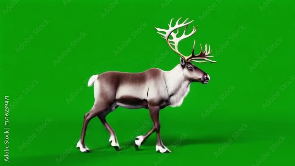 Animated reindeer standing still against a vibrant green screen ...