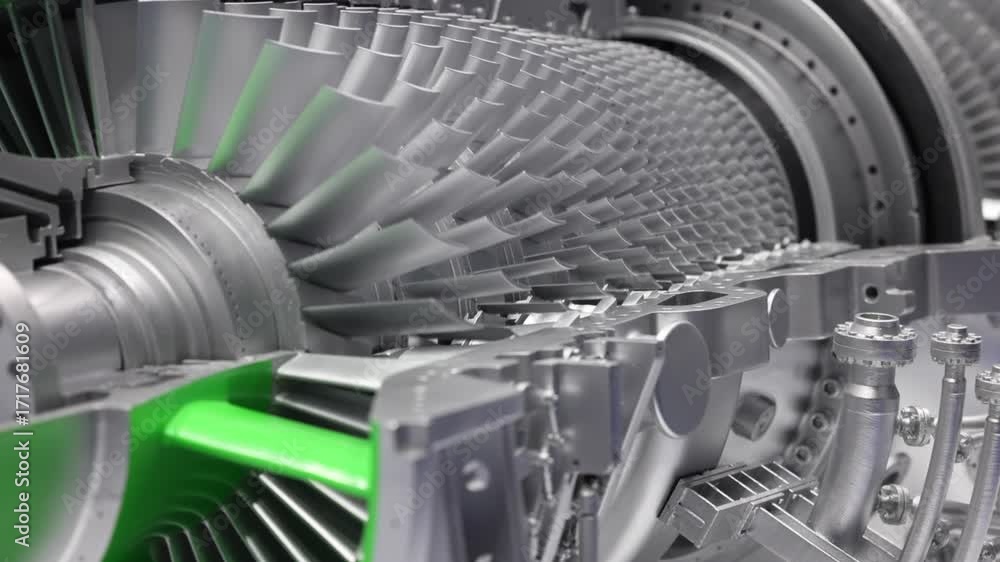 Gas turbine engine cutaway, Gas turbine engine with turbine blades ...