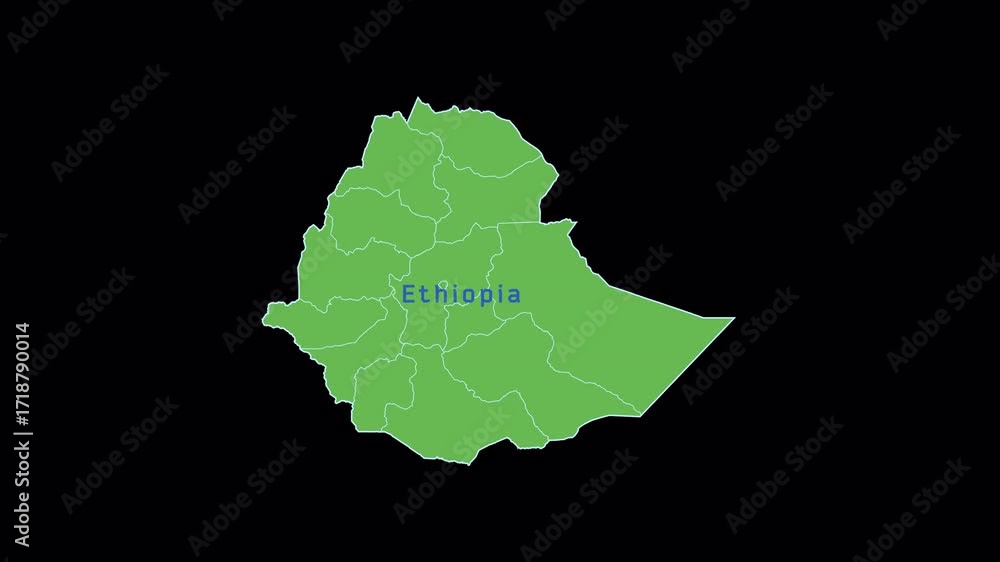 Dynamic Animated Map of Ethiopia Revealing Green Country Outline and ...