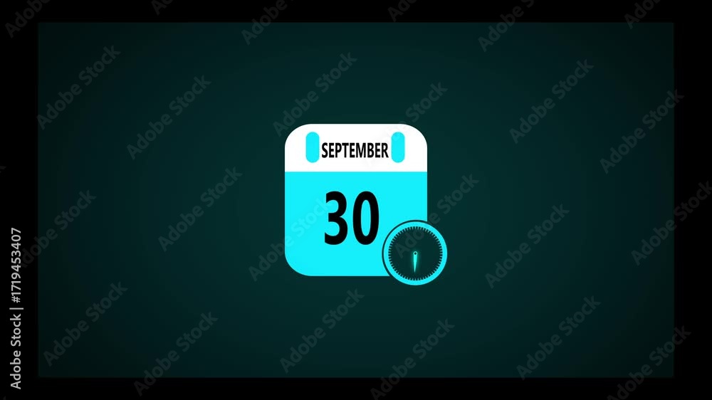 September month calendar animation on black background. Animated ...