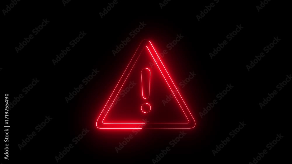 Animation of glowing neon Warning attention icon signal , alert , risk ...