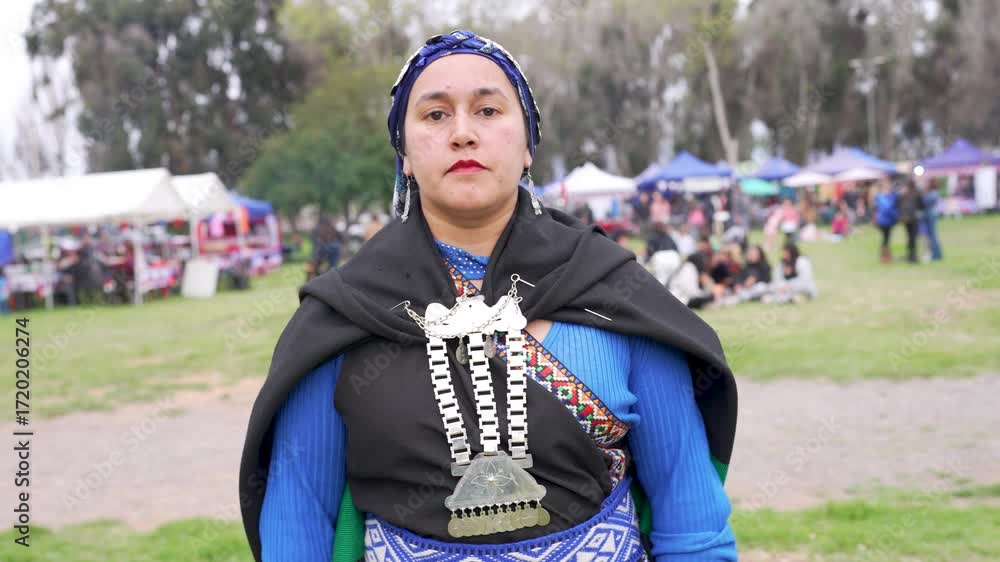 Native american mapuche woman from chile with a serious expression ...