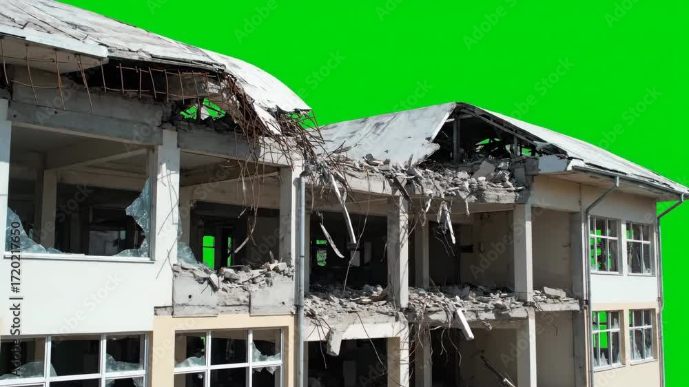 Collapsed School Building Green Screen - A partially collapsed school ...