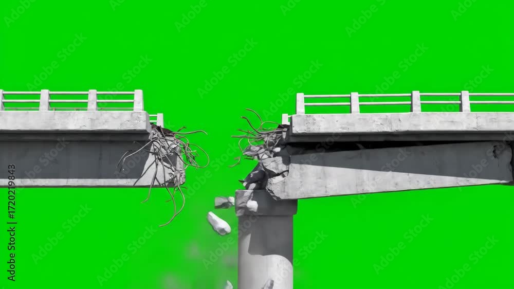 Collapsing Bridge Green Screen - A concrete bridge collapses ...