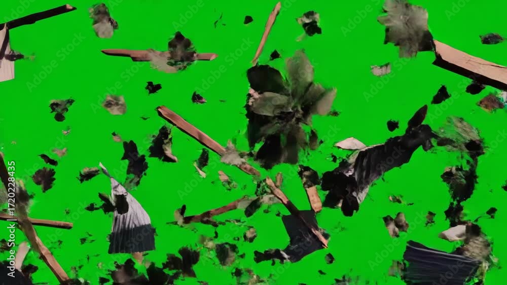 Flying Debris Hurricane Scene Green Screen - A green screen video of ...