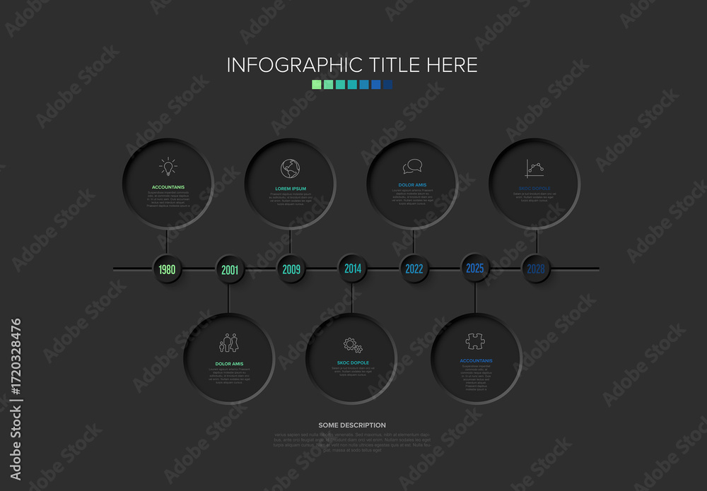 Minimalist Dark Timeline Infographic with Milestones and Dates Stock ...