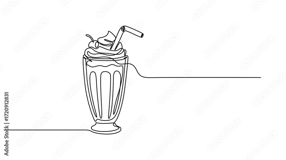 Strawberry Milkshake with Whipped Cream animation continuous one line ...