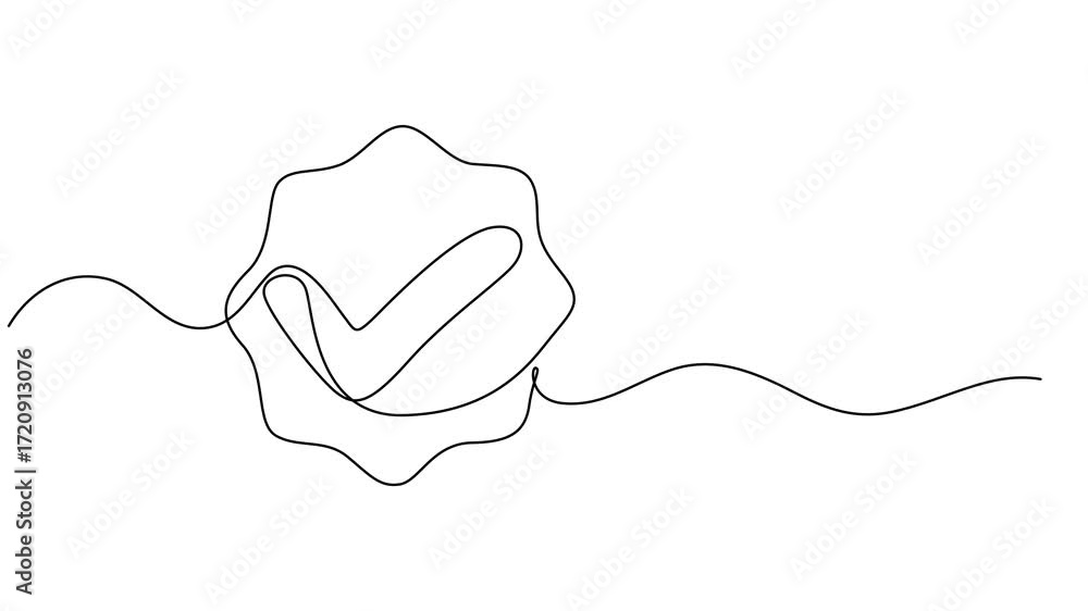 Animation of a single line drawing of a tick mark. Continuous contour ...