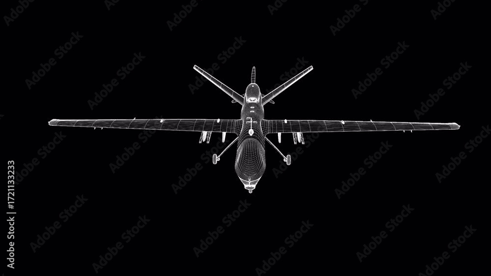 Unmanned Aerial Vehicle UAV Predator Drone in X-Ray Vision on Black ...