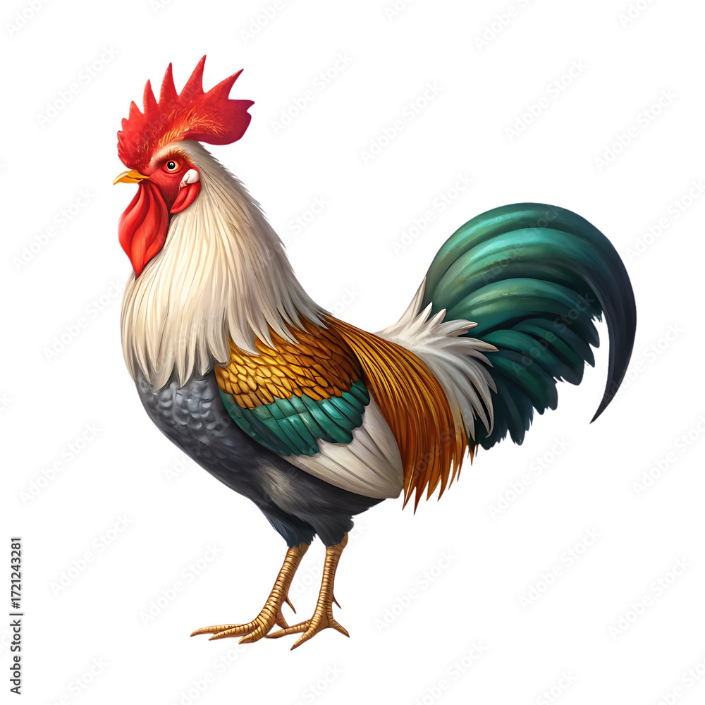 Magnificent rooster with vibrant plumage majestic bird portrait Stock ...