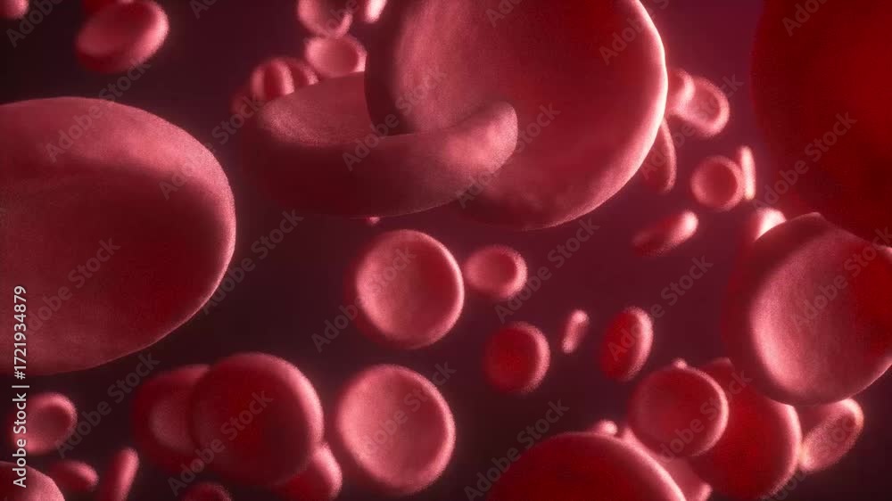 3D animation video of red blood cells and white blood cells moving ...