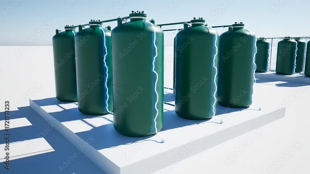 Industrial battery energy storage system with large tanks for renewable ...