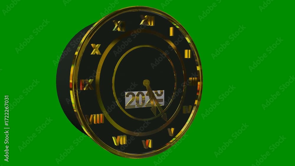 Spin of 3D clock, Countdown to 2026, a sleek, metallic Roman numeral ...