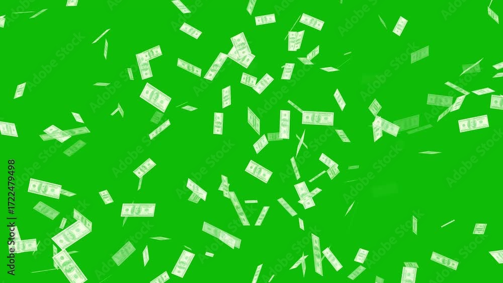 Dollar bills falling down on green screen background. Money rain ...