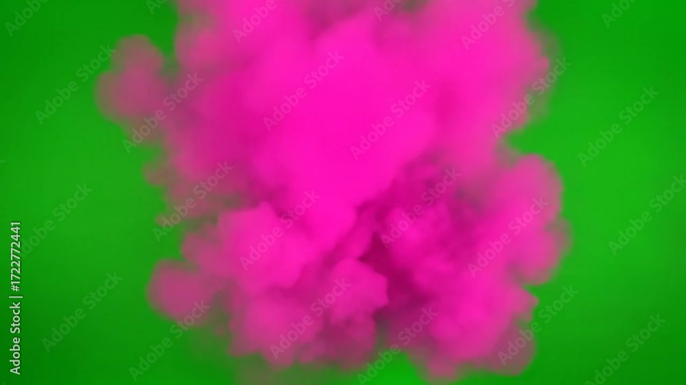 Neon pink smoke explosion isolated on green screen background. Perfect ...