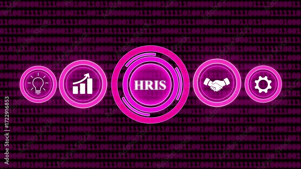 HRIS Human Resources Information System Icons with Digital Binary Code ...