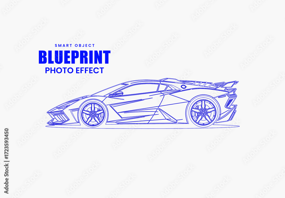 Car Technical Drawing Blueprint Photo Effect Mockup Stock Template ...