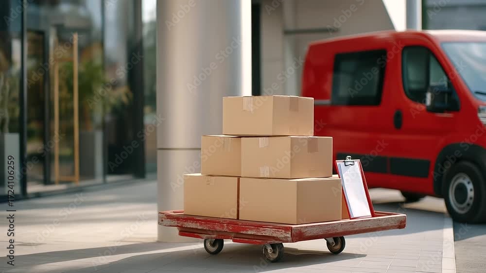 Delivery driver unloading medical supplies from rusted van sturdy boxes ...