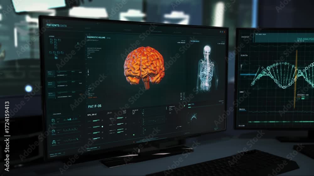 Anatomical Research Brain Scan Medical Technology On Monitor At Modern ...