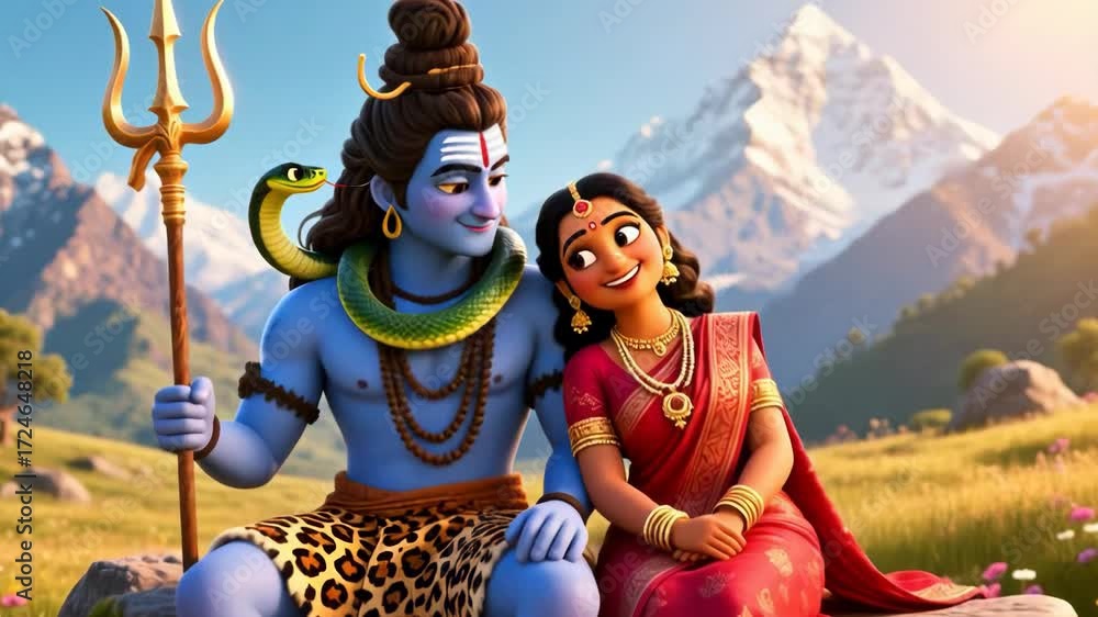 Animated Lord Shiva and Parvati on Mount Kailash-AI Generated Stock ...