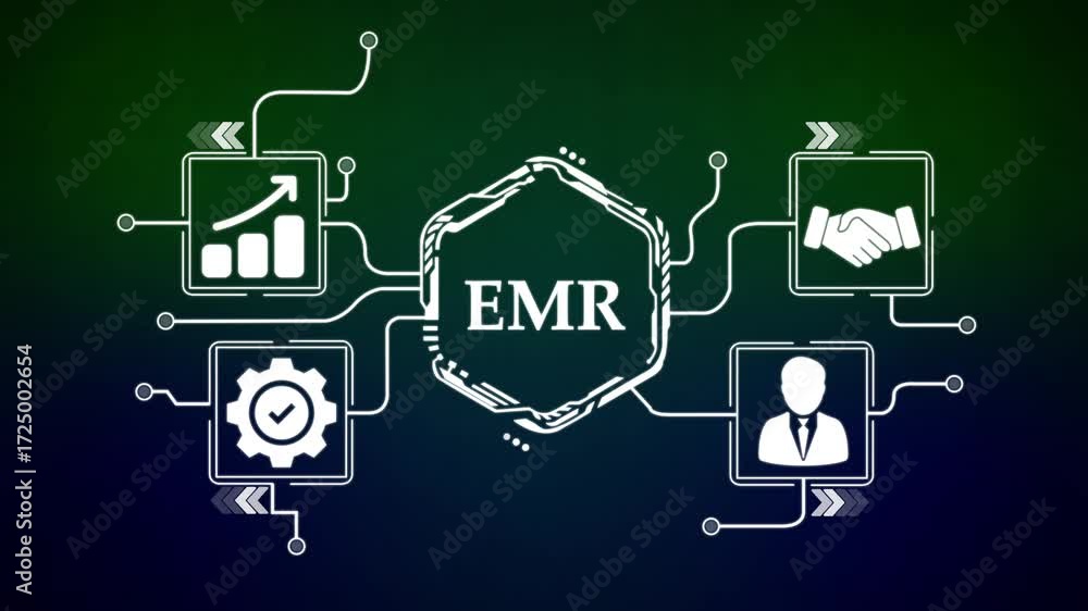 Vidéo Stock EMR electronic medical record network diagram with icons ...