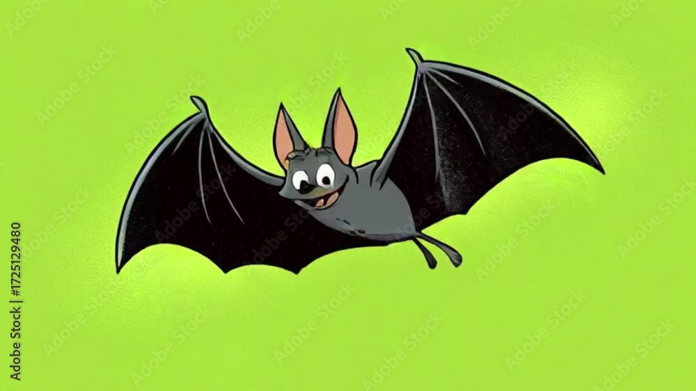 Whimsical bat soaring through the night sky in cartoon animation ...