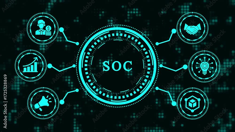 Soc compliance concept animation with digital icons representing ...