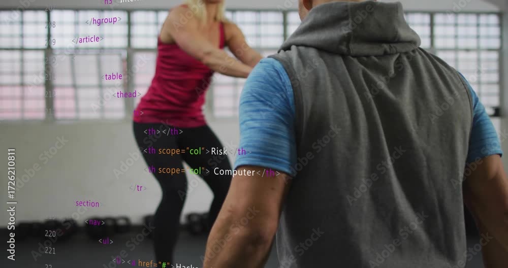 Fitness coach sending jump signal, woman performing box jumps for power ...