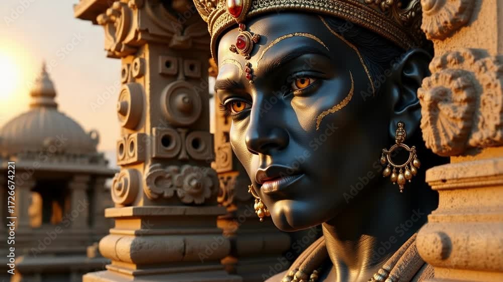 Majestic Lord Shani face in sunlit Hindu temple, a spiritual journey ...