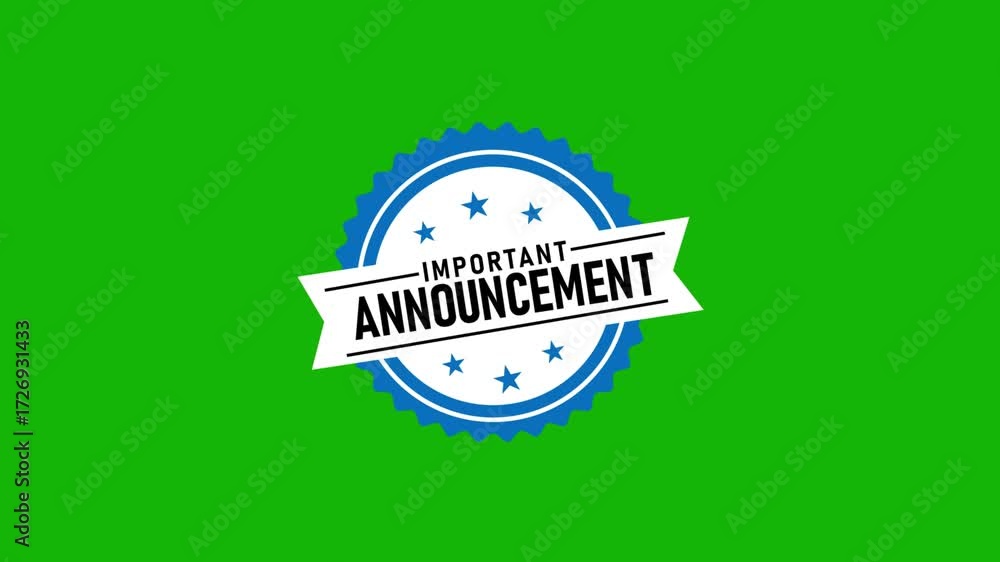 Important Announcement Blue Badge Stamp Animation – Green Screen Chroma ...
