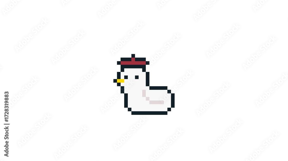 8-bit pixel art duck in a red beret. looped animation 4k 30fps สต็อก ...