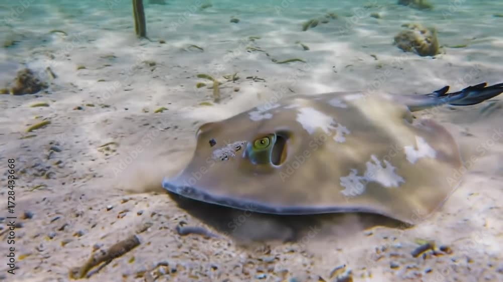 Stockvideon Hidden Stingray Close-Up Underwater Shot with Soft Sandy ...
