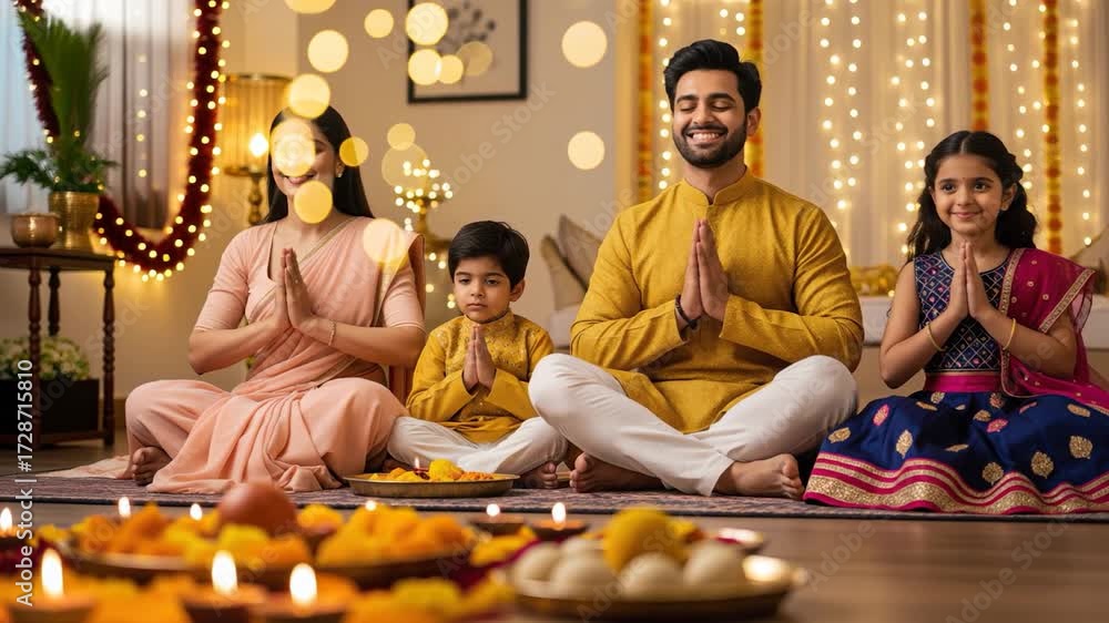 happy indian family praying together on diwali festival Stock Video ...