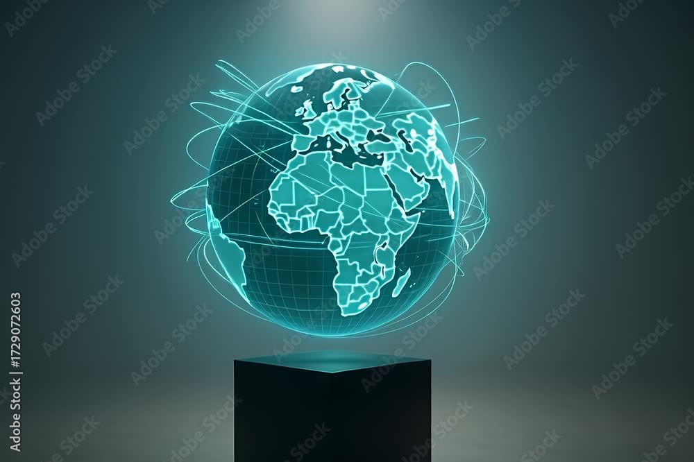 Earth holographic globe animation with continents outlined transforming ...