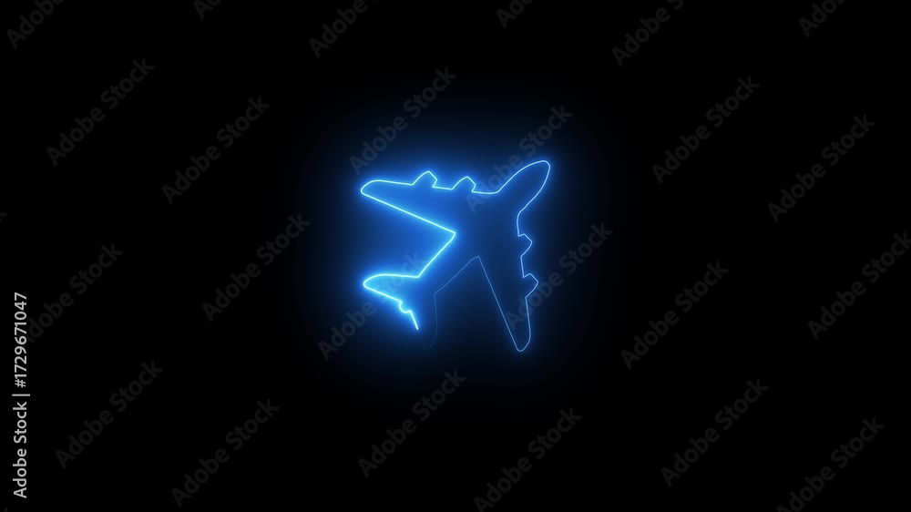 Green and red color glow neon plane icon animation. Neon line zet plane ...