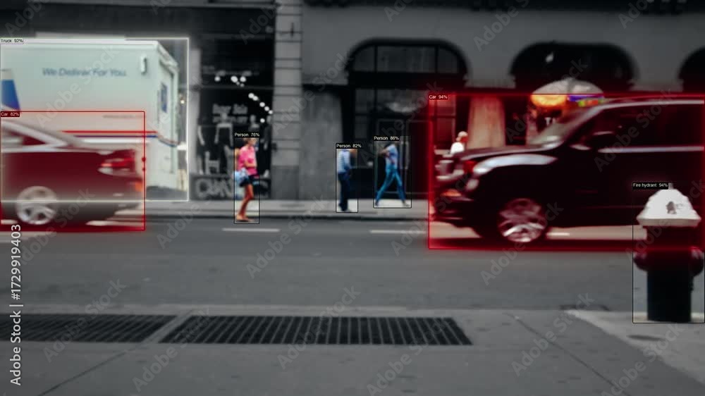 Street surveillance with AI multi-object detection system identifying ...