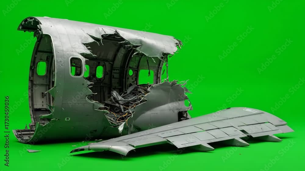 Crashed Airplane Wreckage Green Screen - A detailed view of a severely ...