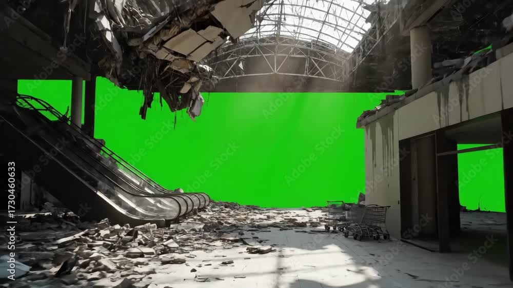 Destroyed Shopping Mall Interior Green Screen - The video shows the ...