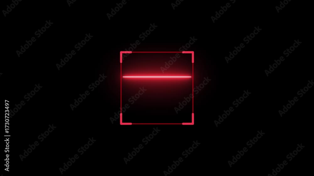 Glowing neon laser scan icon animation. Neon red scanning icon ...