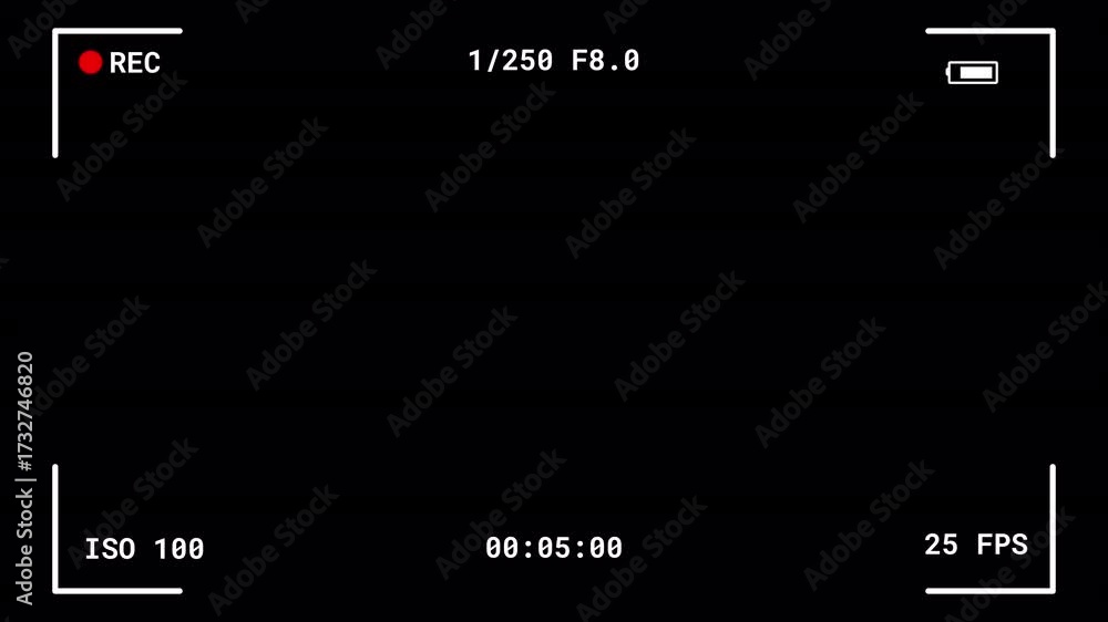 Camera Recording Display with Settings and Timer on Black. Video camera ...