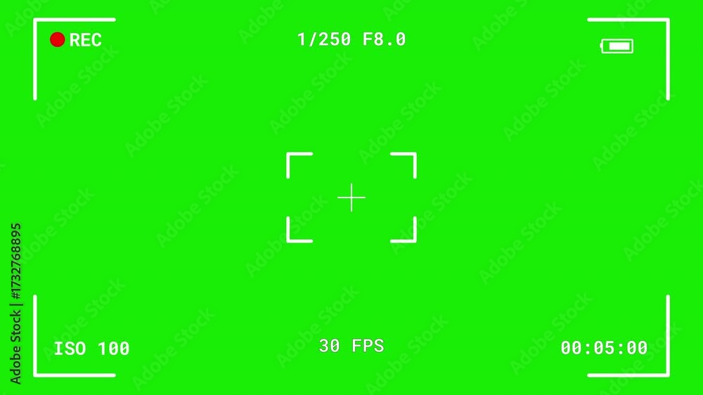 Video recording green screen interface with timer and central plus sign ...