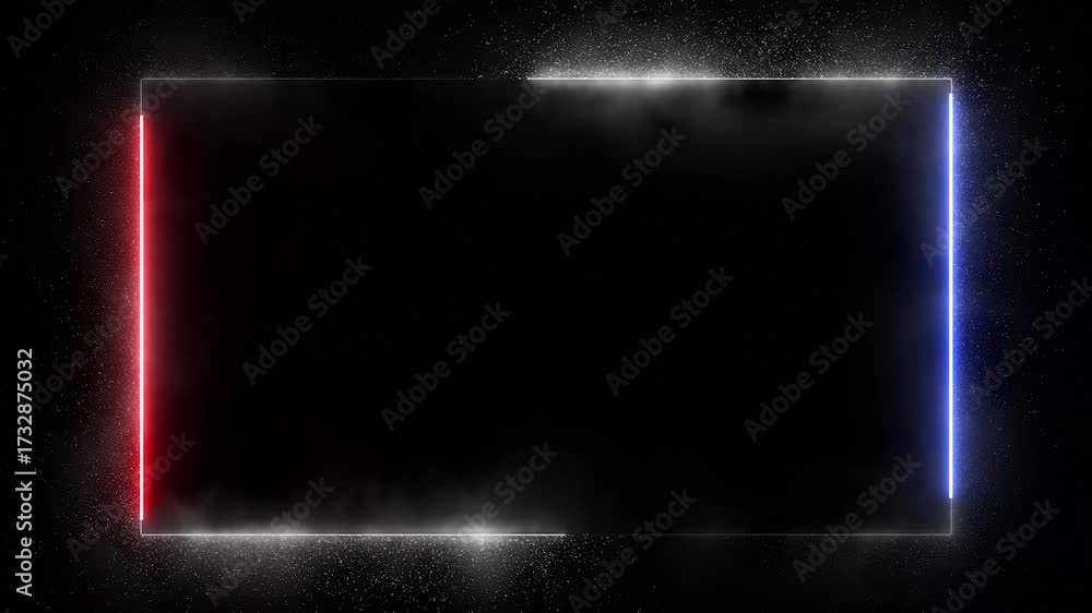animated blue, red, and white neon glow frame with sparking dust on a ...