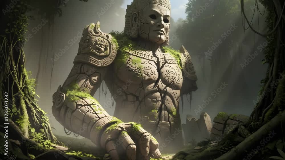 Ancient forgotten jungle ruins reveal a historical stone god statue, an ...
