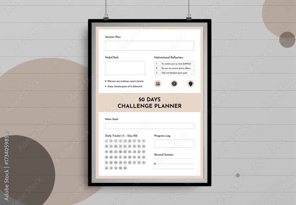 50 Days Challenge Planner Template Layout Stock Template | Adobe Stock