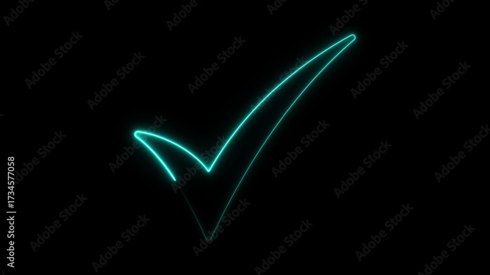 Check mark inside a rectangle animated. glowing neon line check mark ...