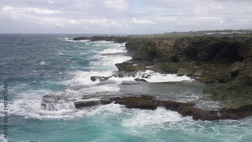 Animal Flower Cave and cliffs at North Point, St. Lucy, Barbados. Cave ...
